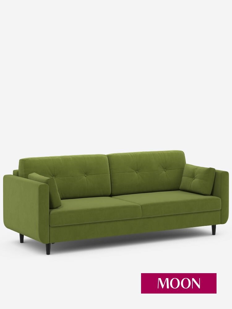 Диван-кровать раскладной пантограф (тик-так) MOON FAMILY 141, оливковый велюр, 226х98х90 Эксклюзивная пена UniqFoam