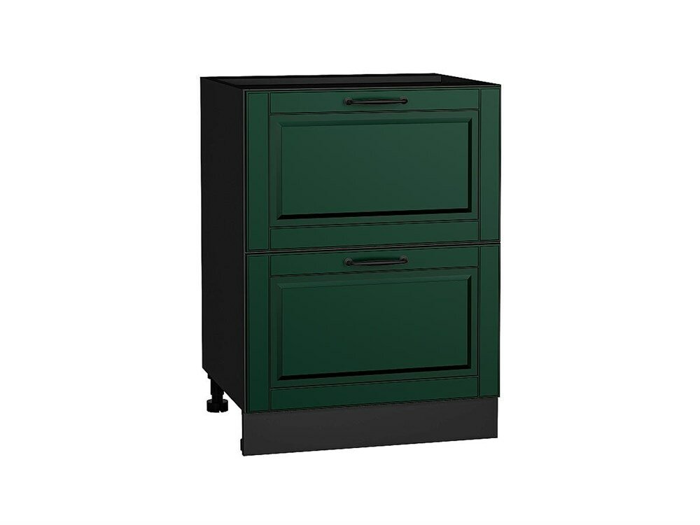 VVT Кухонный Шкаф нижний с 2-мя ящиками Дублин Graphite, Special Green, каркас ЛДСП Graphite, фасад МДФ Special Green, 816*600*478