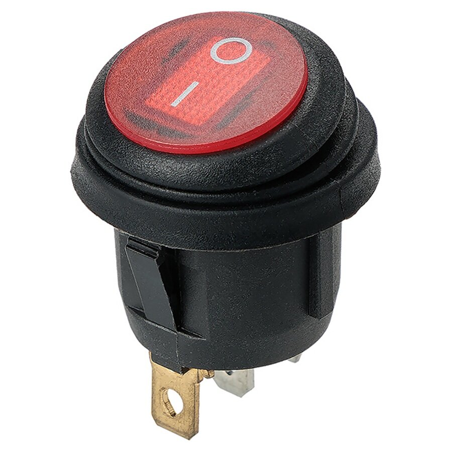 Выключатель клавишный круглый KCD2-101N/FS 250В AC/DC, 1P, 6А, (3с), ON-OFF, черный корпус, красная клавиша с LED подсветкой, IP54, TDM SQ0746-0150 (1 шт.)