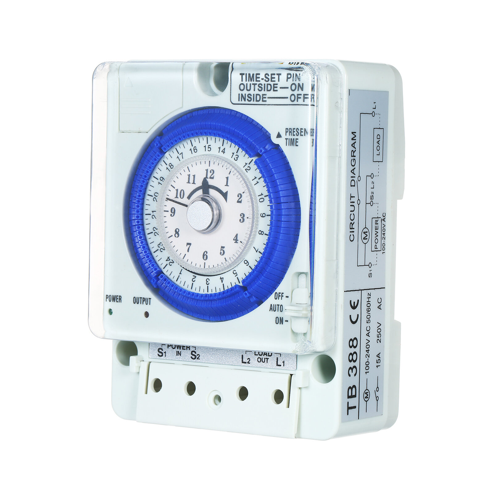 Механический 24-часовой таймер с батареей, интервалом 15 минут, креплением на кнопках, защитой от отключения питания, напряжением 100–240 В, током 15 А, возможностью установки на DIN-рейку. Идеально подходит для светодиодных и люминесцентных ламп.
