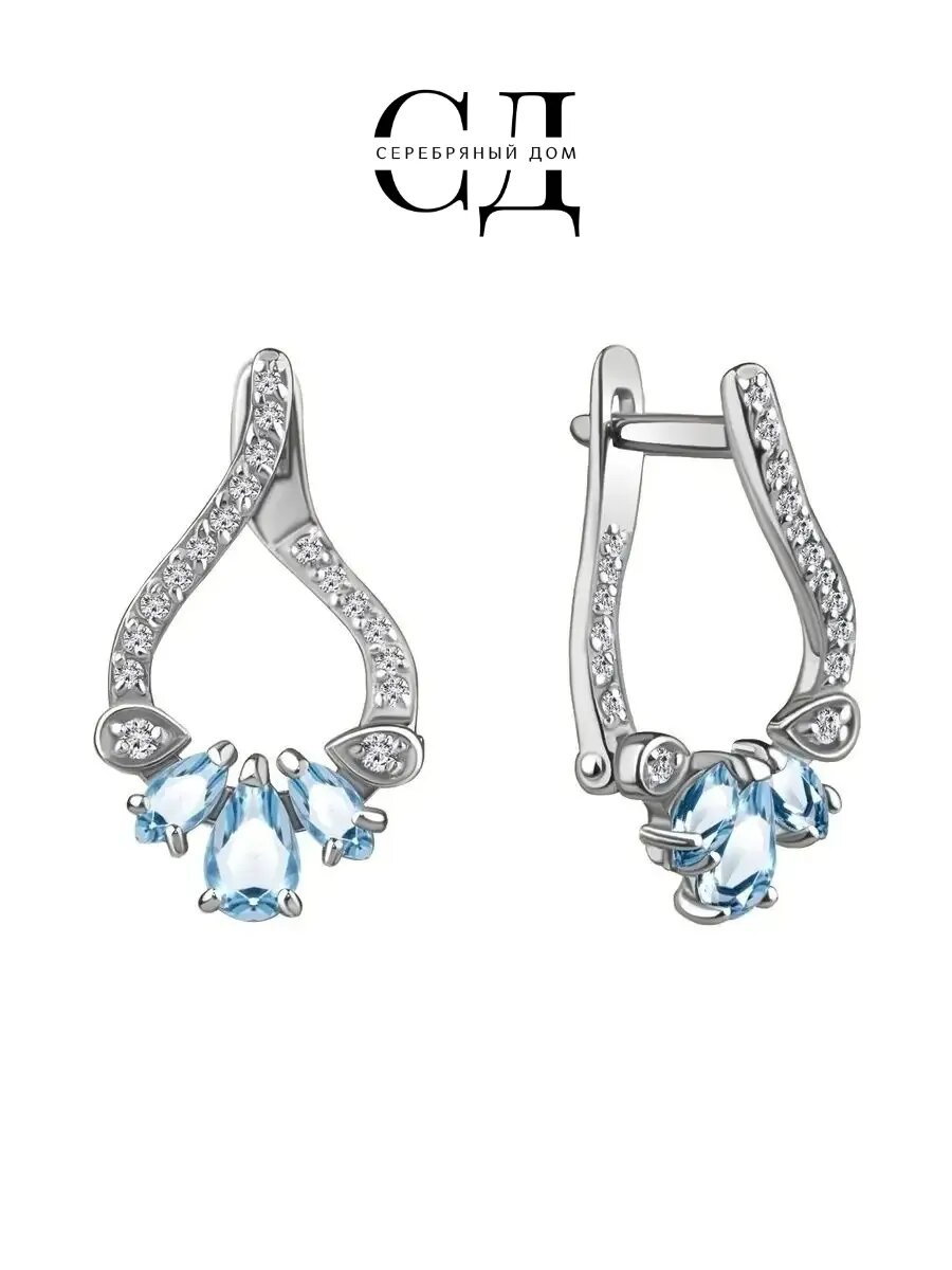 Серьги, серебро, 925 проба, родирование, фианит, топаз