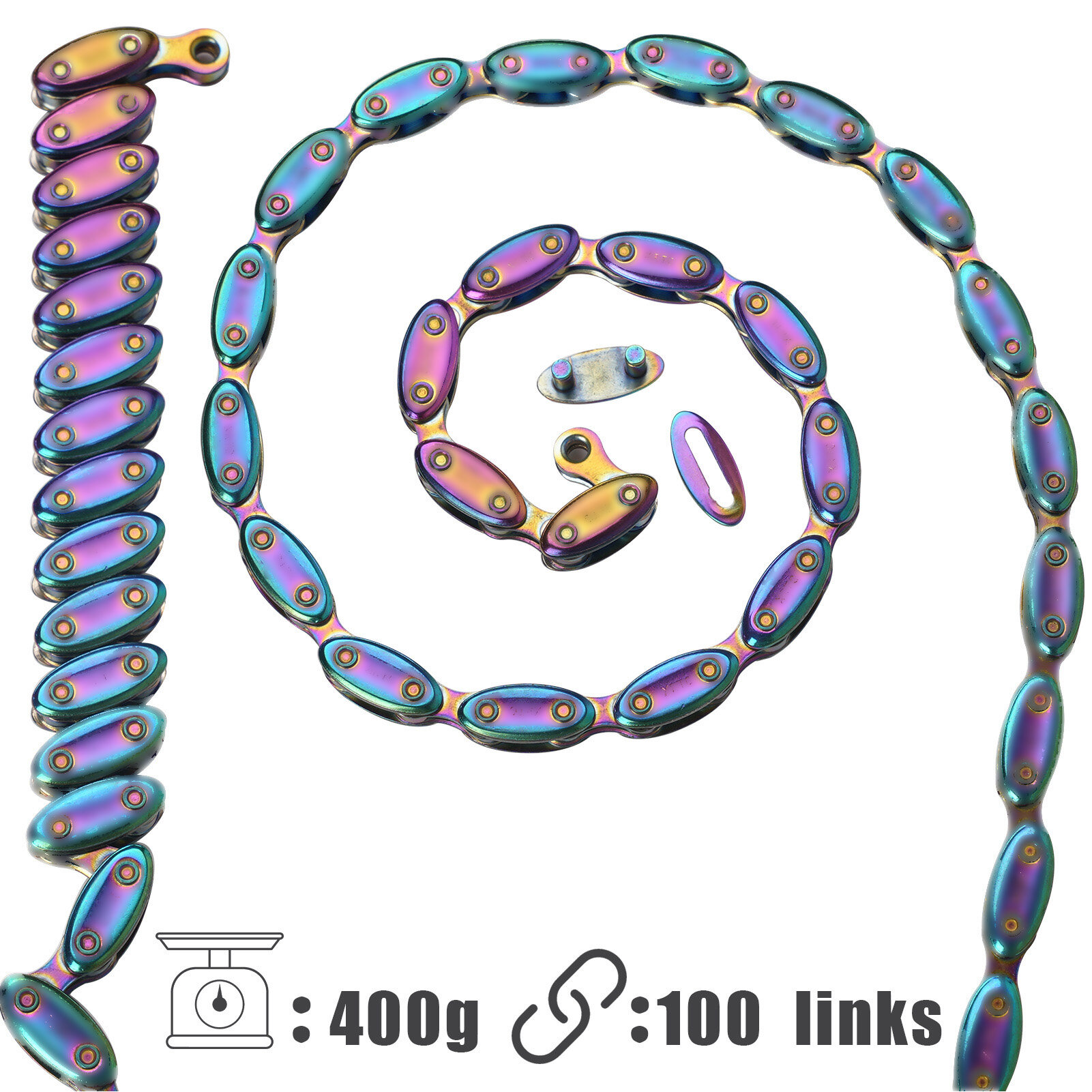 Односкоростная велосипедная цепь для велосипедов BMX с фиксированной передачей, 1-скоростная велосипедная цепь, 100 звеньев, дизайн регби, радуга