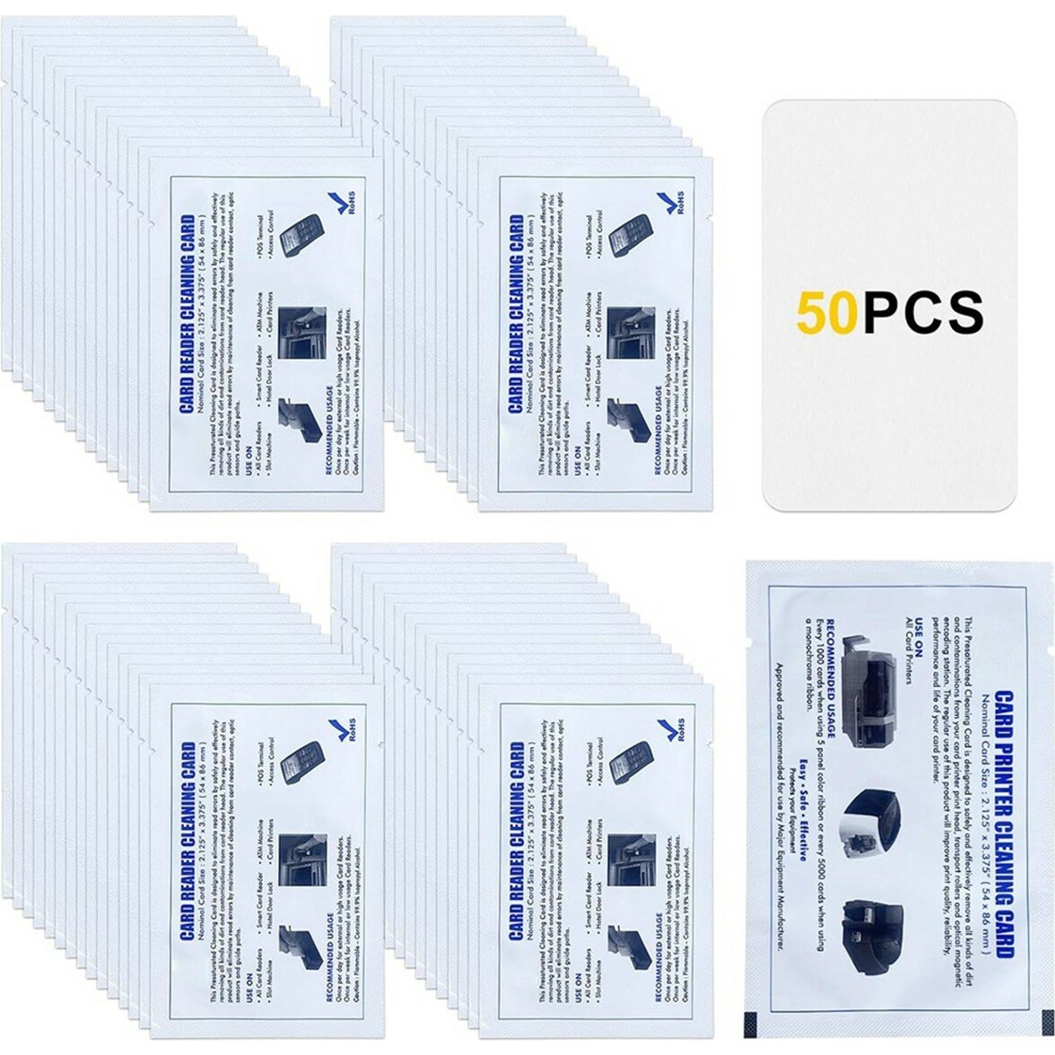 Чистящие карты для считывателей карт CR80, 50 шт. чистящих карт для двухсторонних считывателей карт, чистящие карты для POS-терминалов