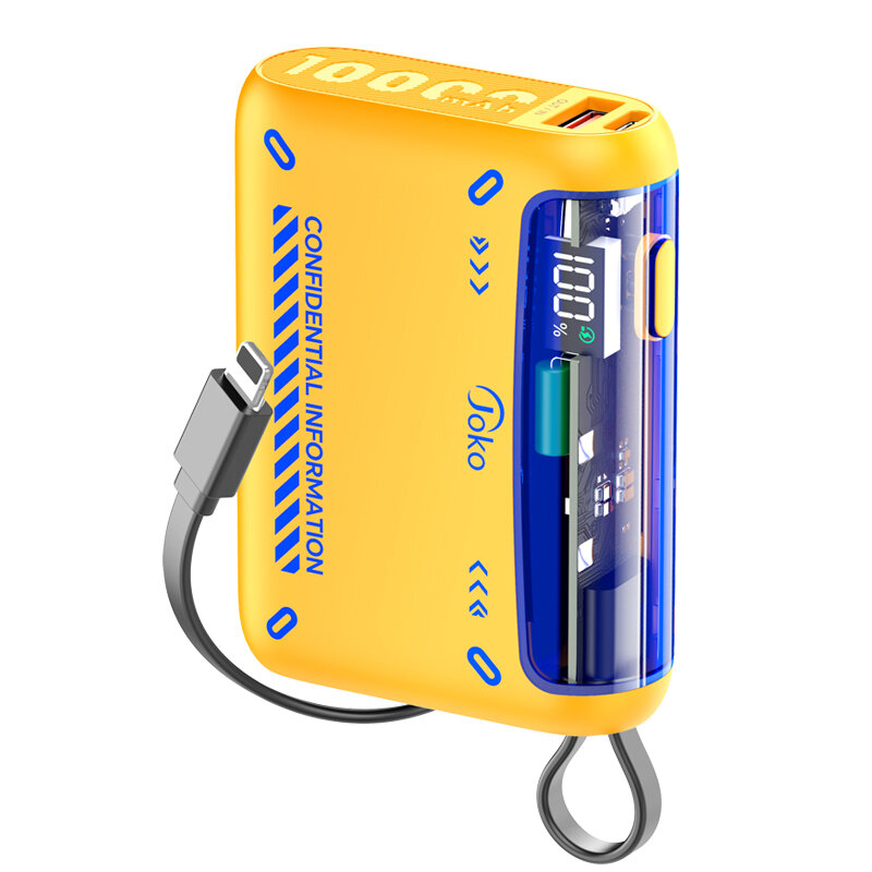 Дополнительный аккумулятор Joko 10000 mAh 22.5W желтый со встроенным кабелем Lightning, J30