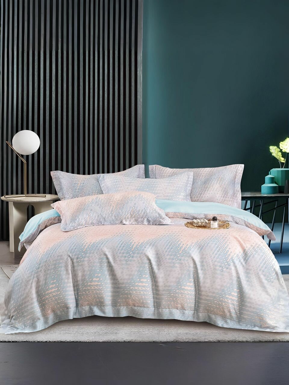 Постельное бельё тенсель 2 спальное резинка 160х200х30 - "Ледяной Рассвет" наволочки 50х70