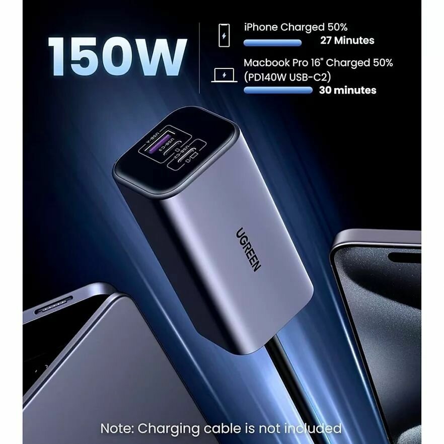 Автомобильное зарядное устройство UGREEN EC706 (35571) 150W 4-Port GaN with Extended USB-A+2*USB-C