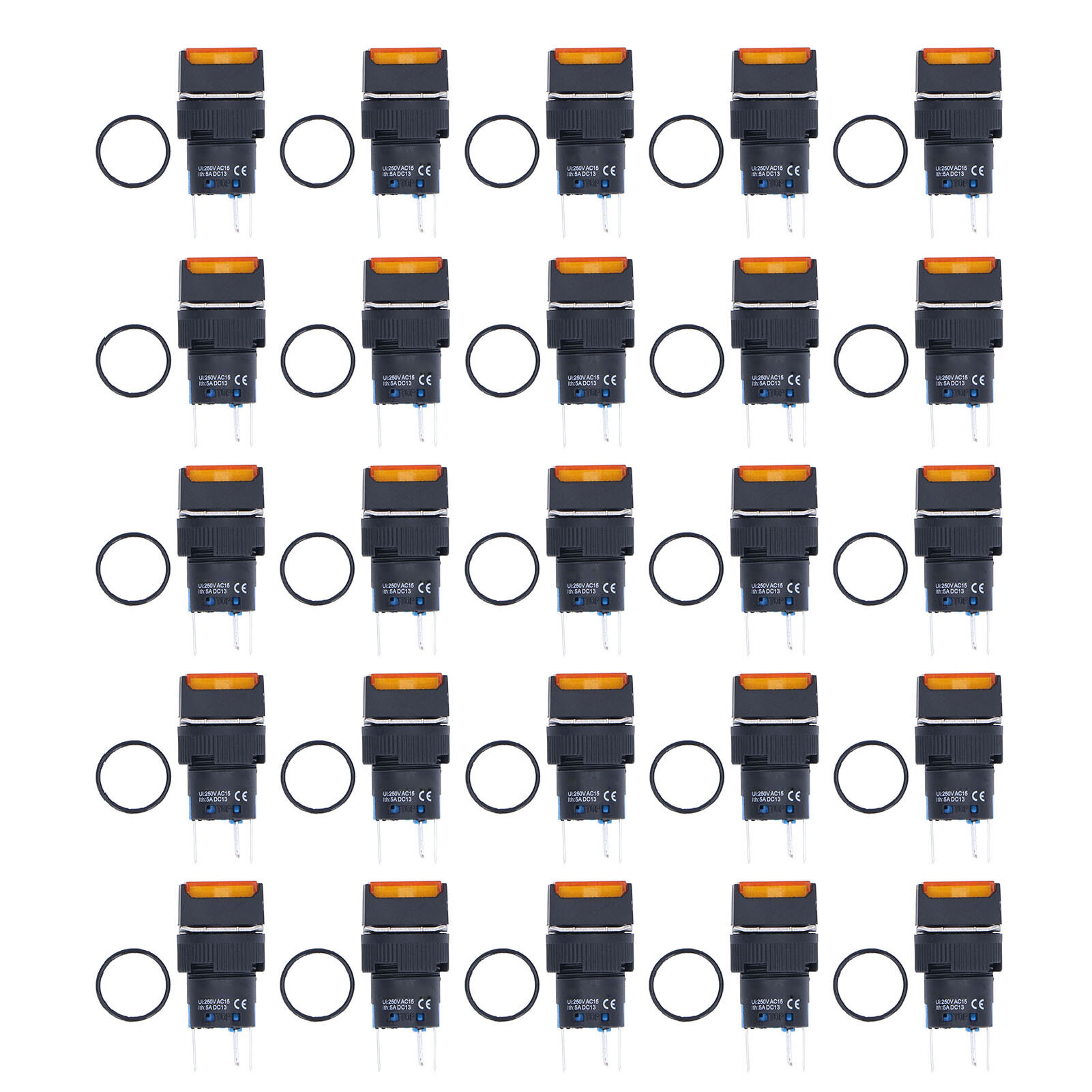 Комплектиз25кнопочныхпереключателеймгновенногодействияссамоблокировкой, квадратные,16мм, сподсветкой,12В, желтый.