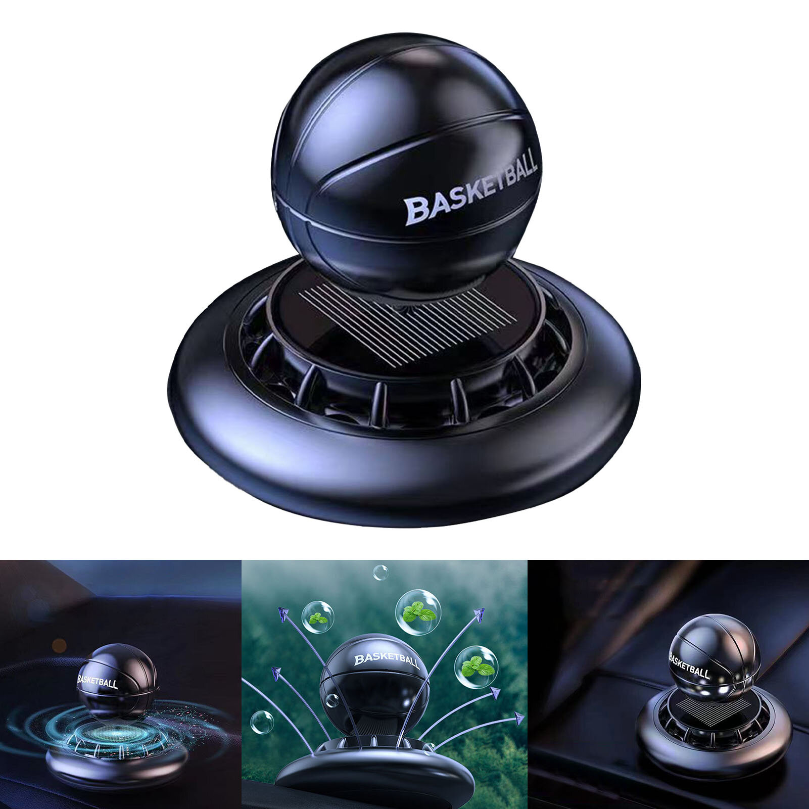 Автомобильный солнечный освежитель, автоматический вращающийся футбольный мяч, прочный сплав, стильный дизайн, автомобильный освежитель воздуха для украшения автомобиля, глянцевый черный