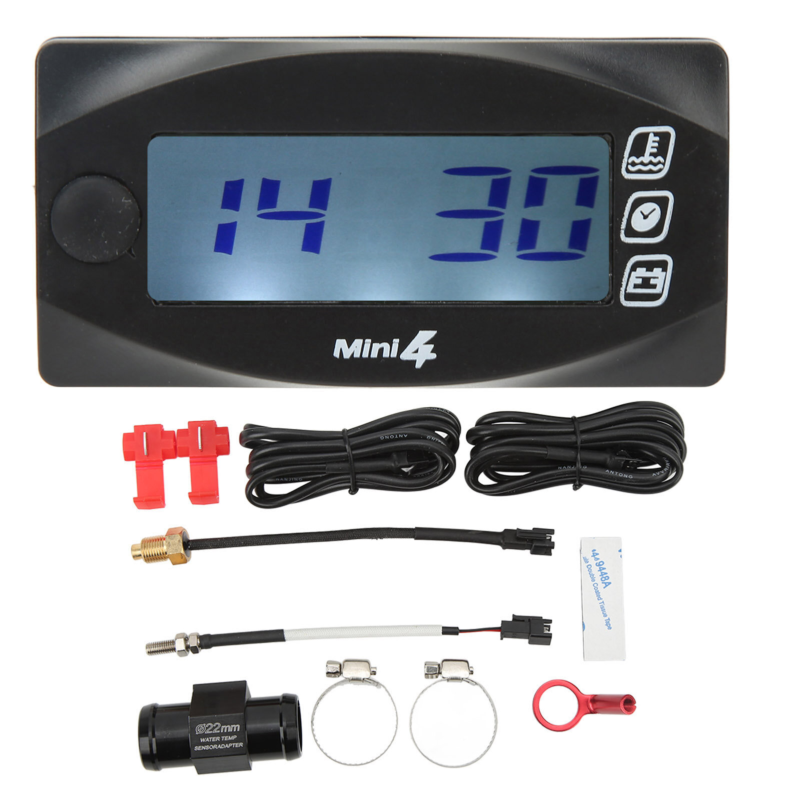 Мотоцикл датчик температуры, DC12V, ЖК, синяя подсветка, 22 мм