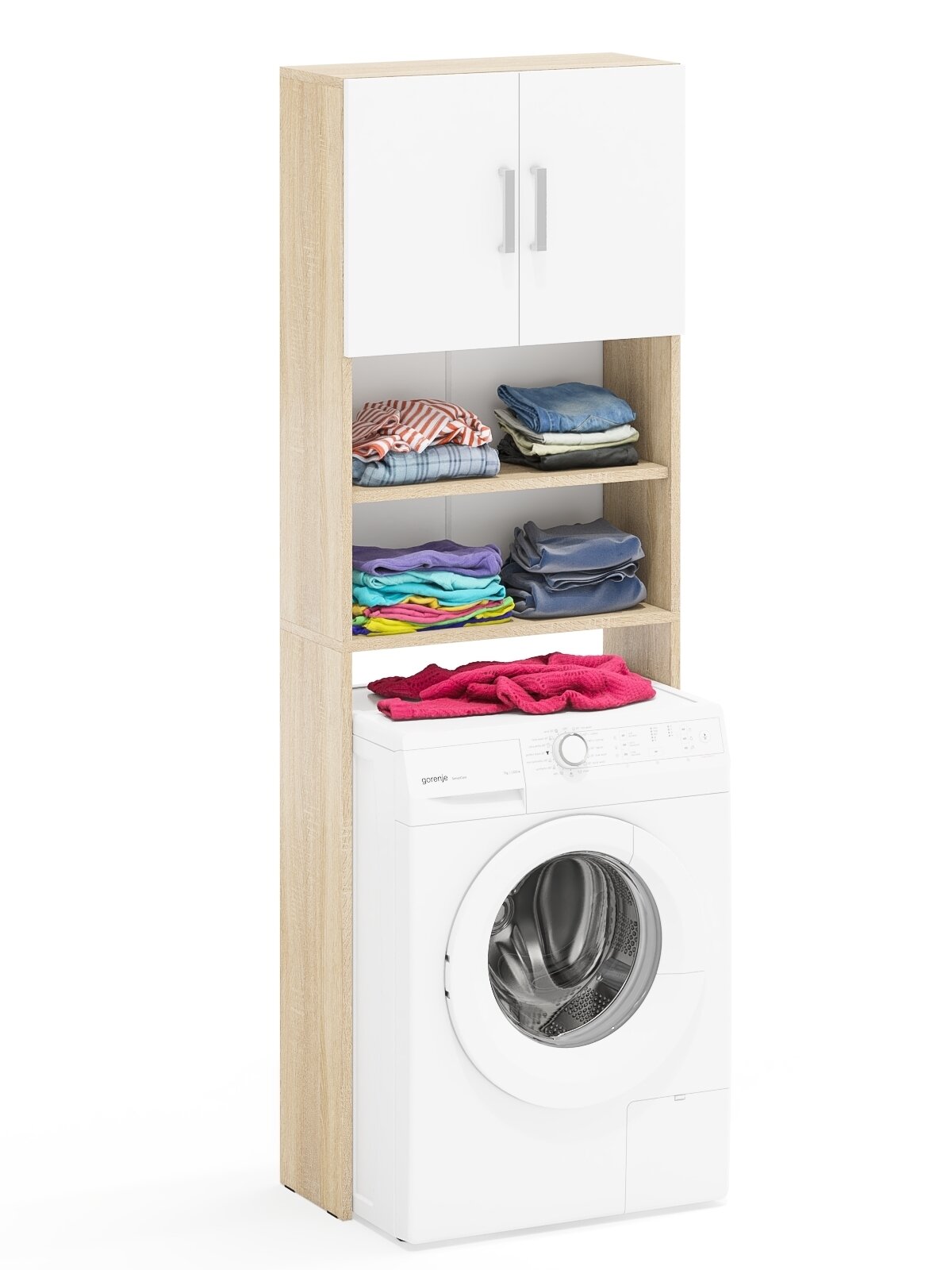 Шкаф-пенал РВК ШВ для стиральной машинки в ванную с полками и дверками РВК, дуб сонома/белый, 64х25х192,2 см