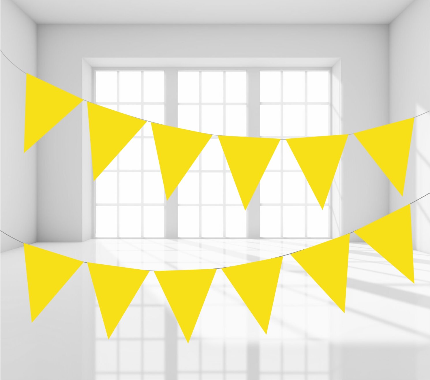 Гирлянда-вымпел Желтая, 14 вымпелов , растяжка для украшения интерьера праздничная