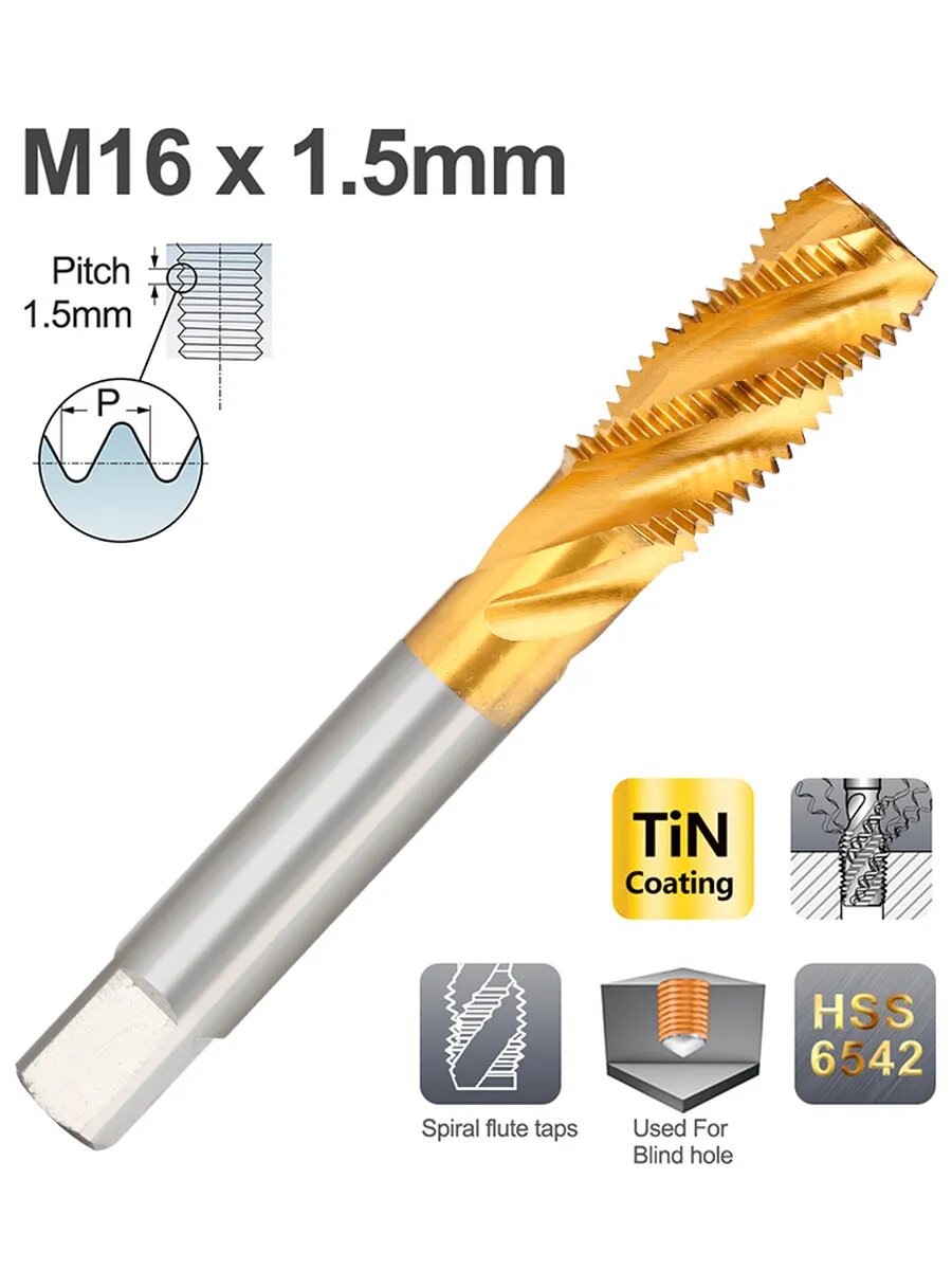 Метчик машинный для резьбы по металлу M16х1,5