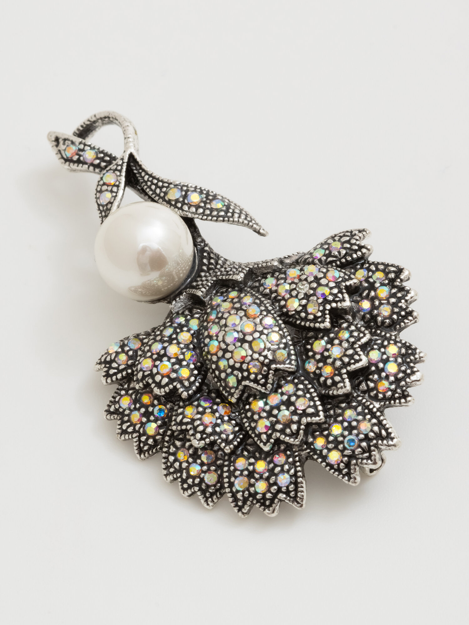Брошь, жемчуг имитация, кристалл