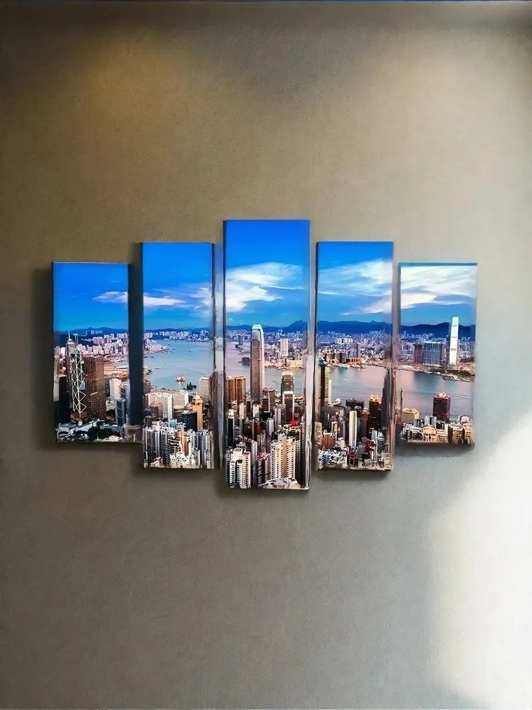 Модульная картина modul007 на стену для интерьера из 5 модулей "Рассвет над Нью-Йорком" 140х80 см декор комнаты