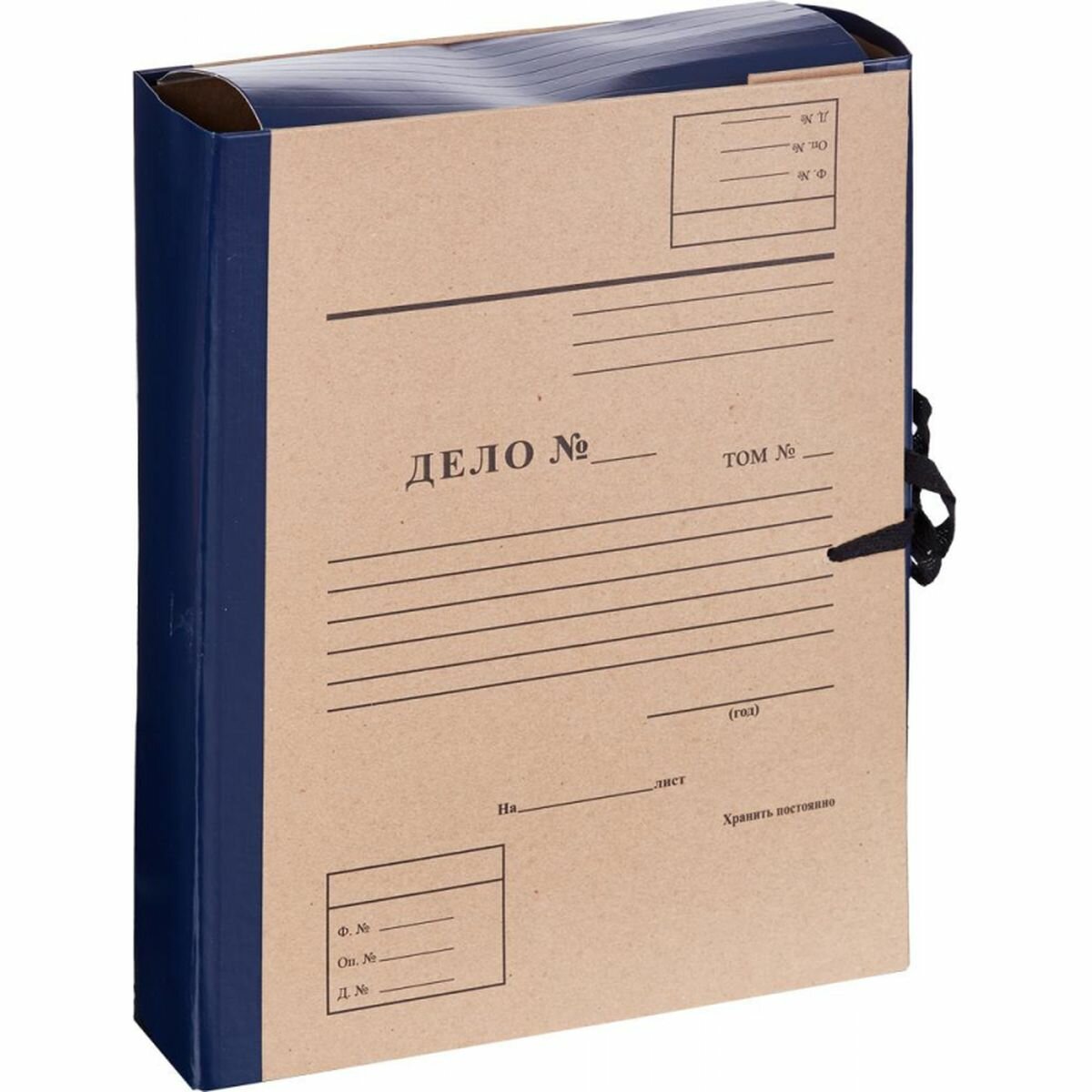 Папка архивная с завязками "Дело №" Attache (А4, корешок 80мм, до 600л, 4 завязки, крафт/бумвинил) синяя, 25шт.