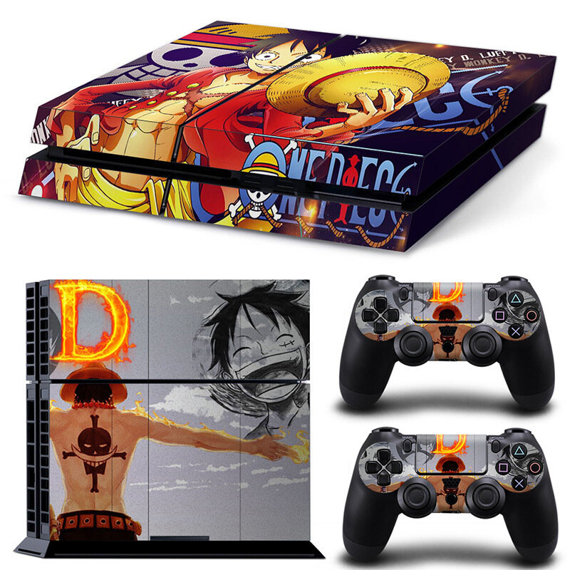 Высококачественная красочная виниловая наклейка MyPads One Piece на консоль Playstation 4 Slim/ PS4 Slim и на 2 контроллера