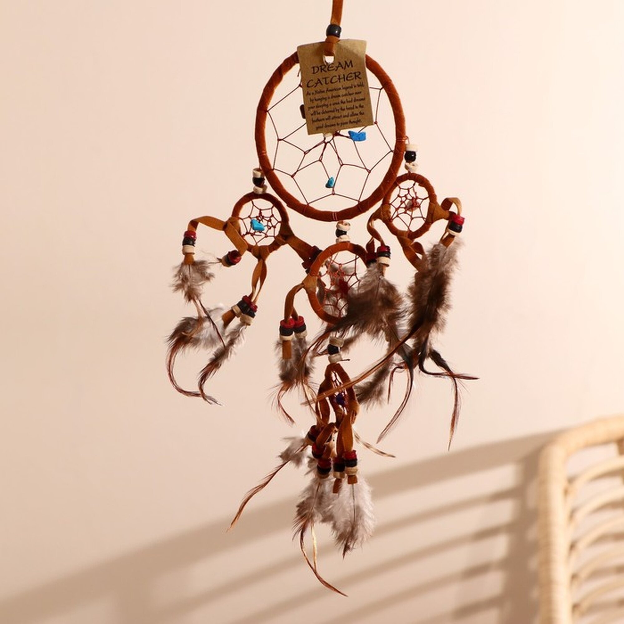Ловец снов Сима-ленд "Пять коричневых колец", дерево, текстиль, ручная работа