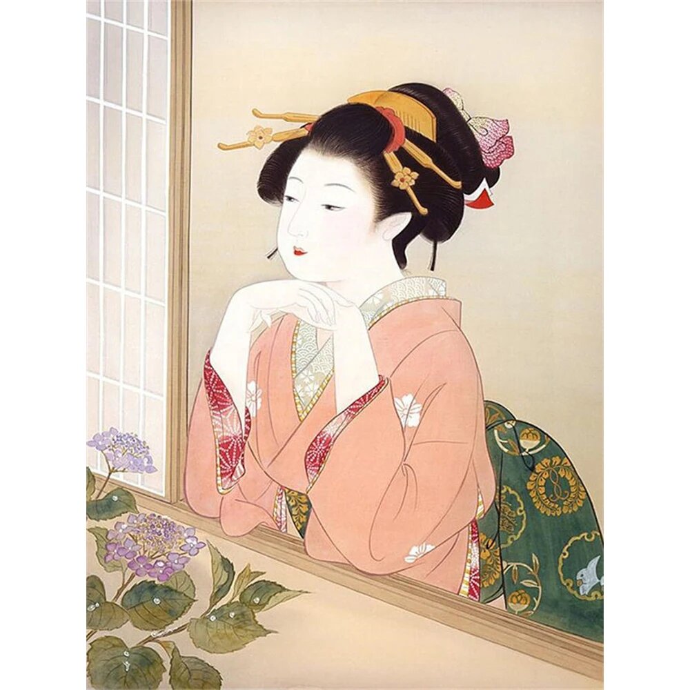 Набор для вышивки крестом "Японская гейша" Meian 30x40cm, HMA78875, 11CT Silk Thread