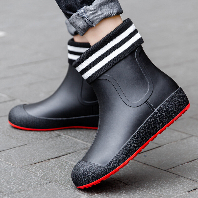 Модные резиновые сапоги для мужчин и женщин, короткие водонепроницаемые ботинки на плоской подошве, теплые водонепроницаемые сапоги для взрослых, короткие резиновые туфли для студентов, мужские галоши. Размер обуви. EU:45