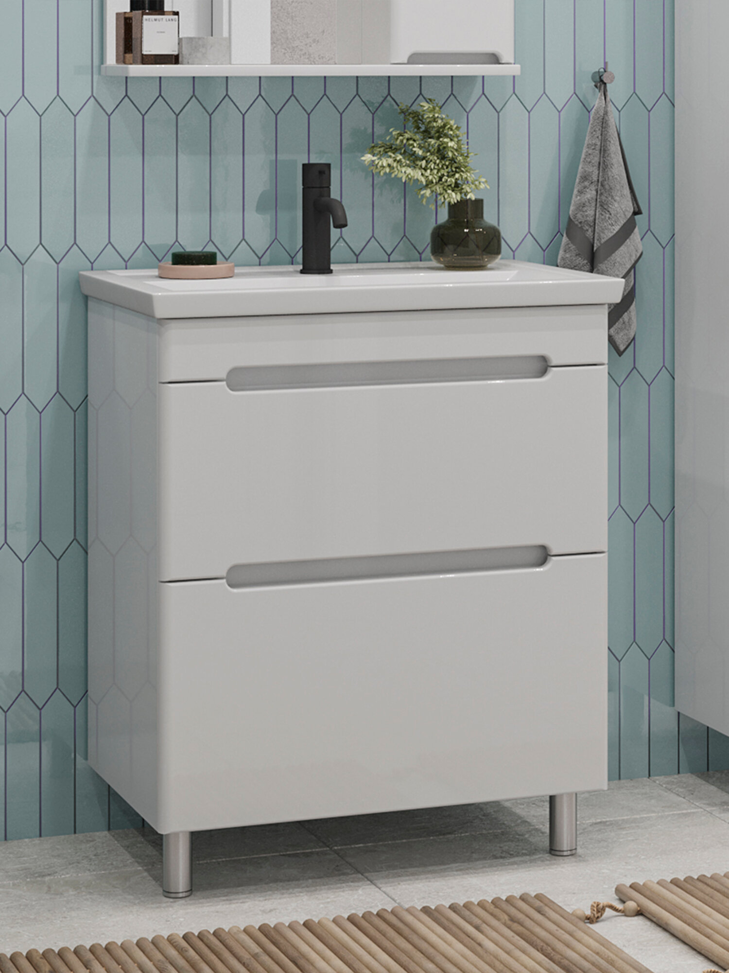 Тумба напольная SanStar Адель 70 с раковиной Фостер 70 (комплект) для ванной комнаты, белая