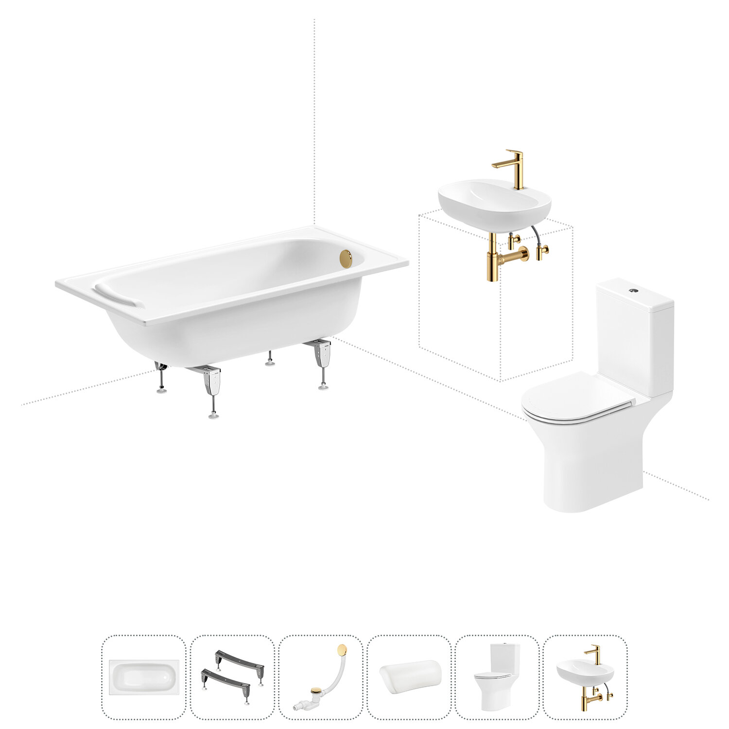 Стальная ванна 130х70 Sanitana BLB Europa 20220604R в наборе 6 в 1: металлическая ванна 130 х 70 см, ножки, слив-перелив, подголовник, унитаз, раковина с комплектом для подключения