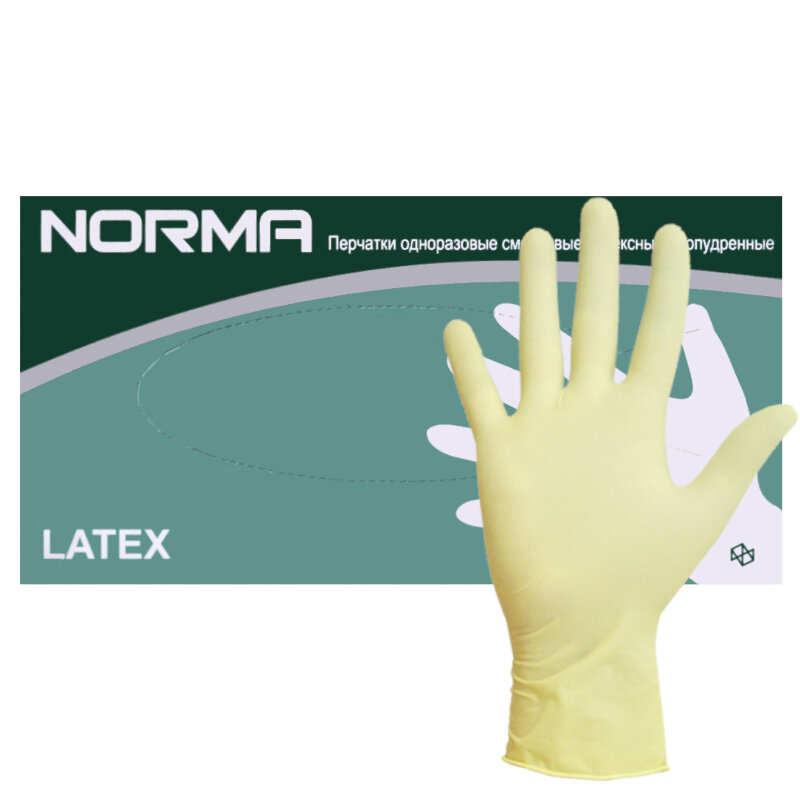 Перчатки смотровые латексные неопудренные NORMA (50 пар, M)