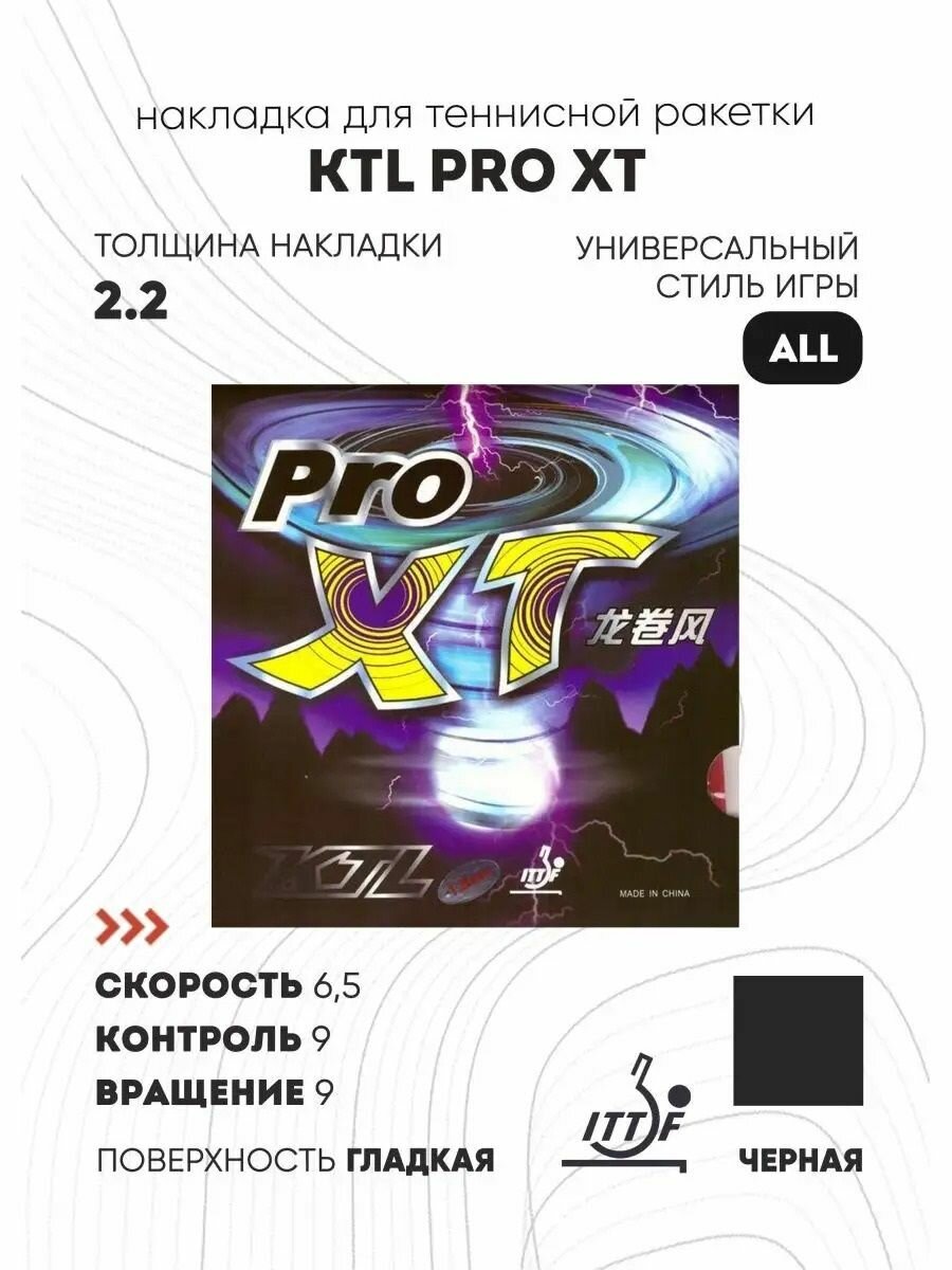 Накладка для настольного тенниса PRO XT (черная, 2.2 мм)