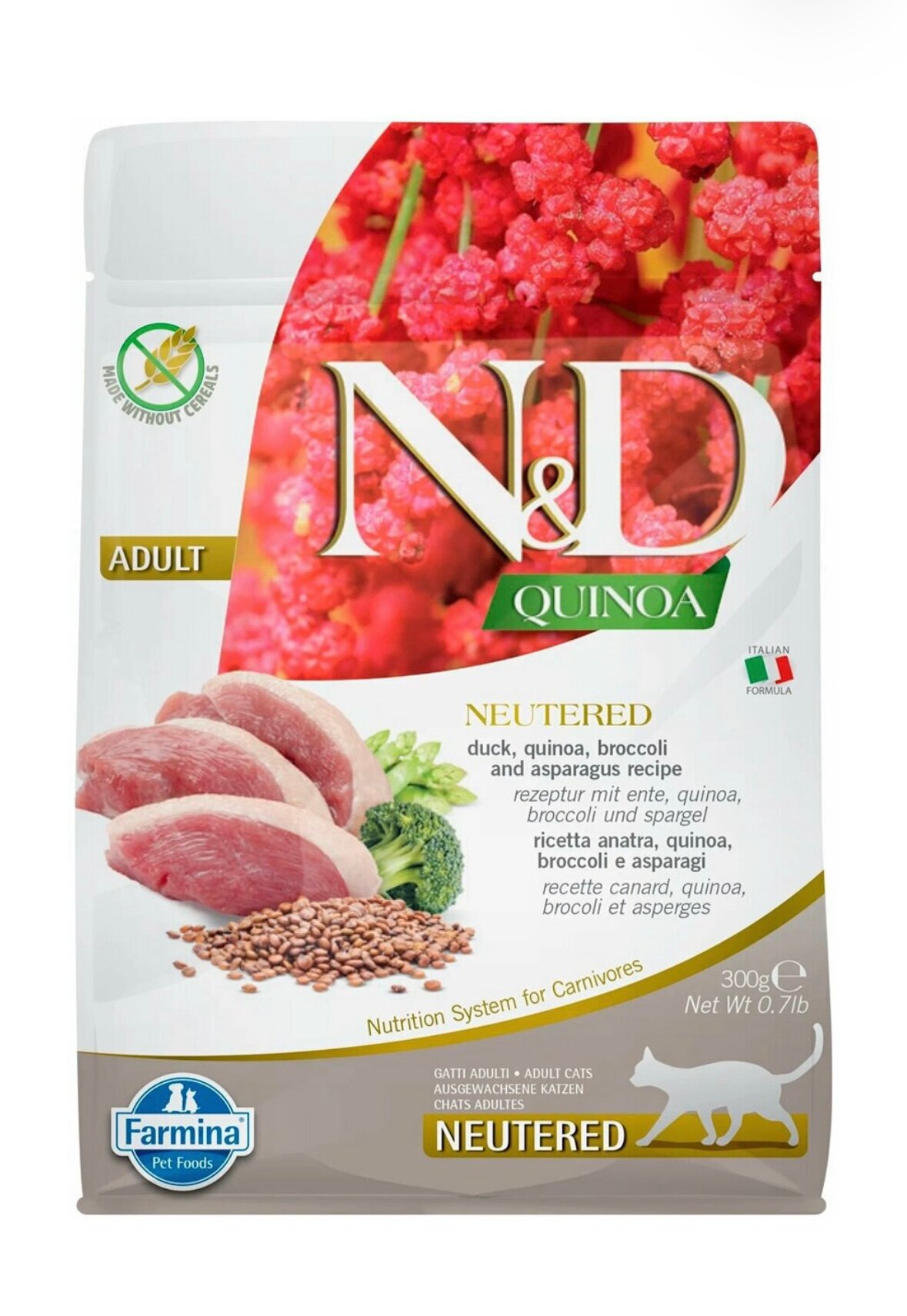 Сухой корм Farmina ND Cat GF Quinoa Duck Neutered Adult для стерилизованных кошек и кастрованных котов с уткой и киноа, 300г