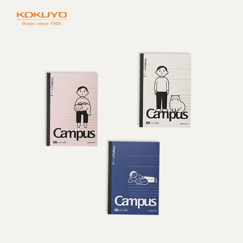 KOKUYO Noritake Designer Collaboration Wirebound Notebook, 5mm Grid, A6/80 Sheets, 3 Mixed Colors, WSG-NB2XA6801