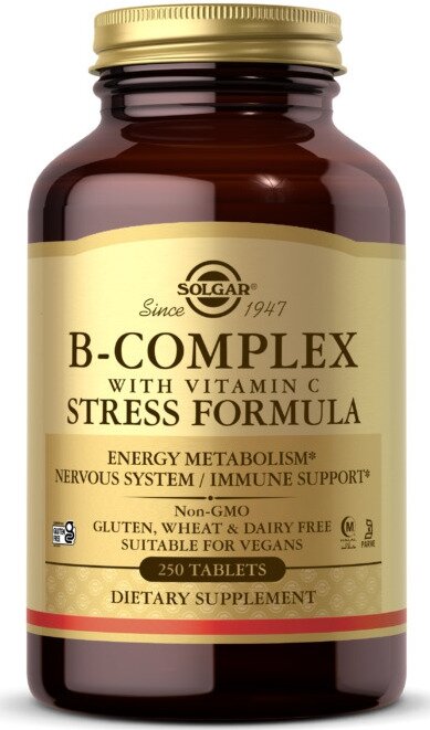 Solgar B-Complex Stress Formula with Vitamin C, В-комплекс Стресс Формула с Витамином С 250 таблеток