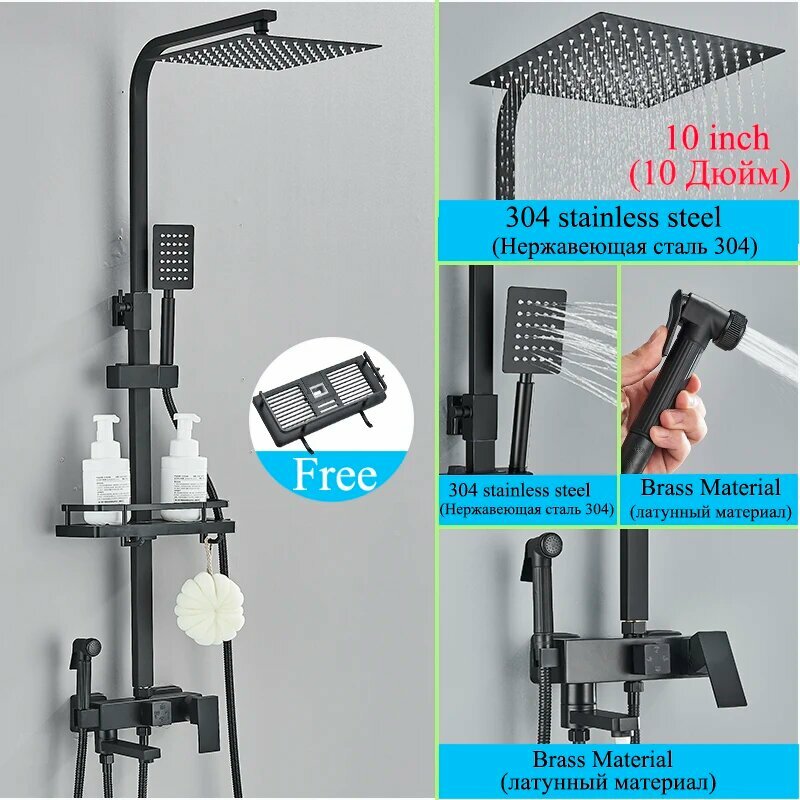 Смеситель для душа из нержавеющей стали 304, матовый черный, 4-Ways 10inch A