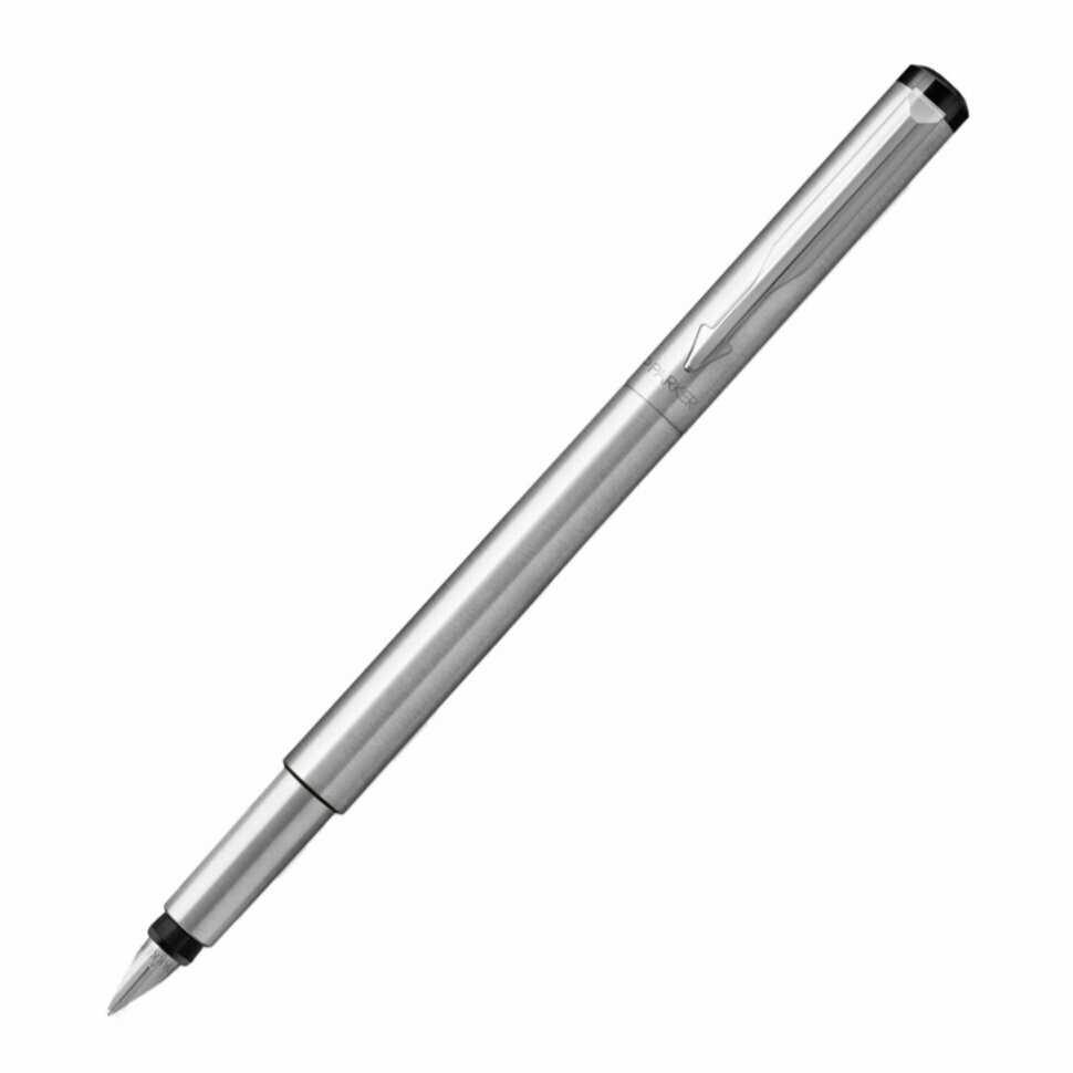 Ручка перьевая PARKER "Vector Stainless Steel", корпус серебристый, детали из нержавеющей стали, синяя, S0029690, 144353