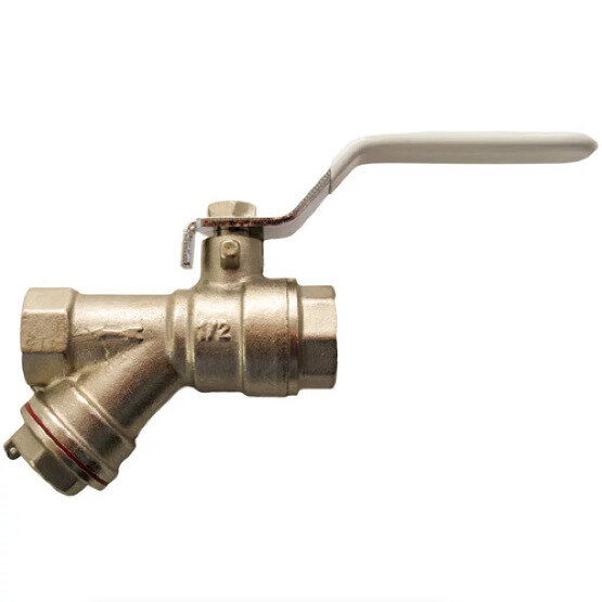 Кран шаровой латунный никелированный 3/4 (20mm) STI с фильтром Гайка-Гайка