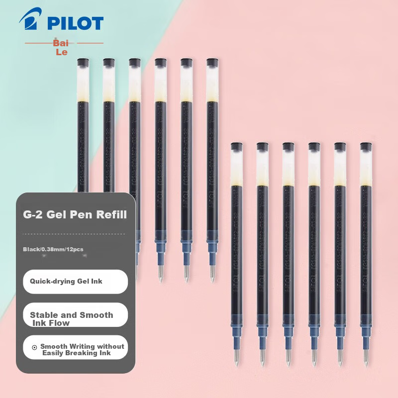 PILOT BLS-G2-38-B Gel Ink Refills for G2 Retractable Gel Ink Rollerball Pen, 0.38mm, Black, Pack of 12