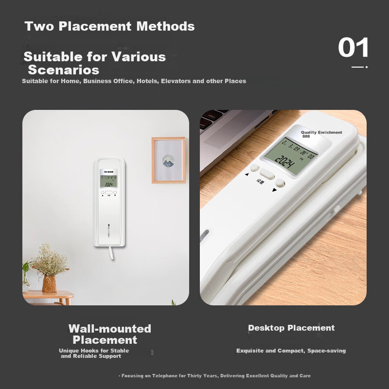 TaiFeng 888 Caller ID Landline Telephone One-Touch Dial Hotel Phone Mini Wall-mounted Desk/Wall Dual-use Battery-free Wall-mounted Extension TF103 White