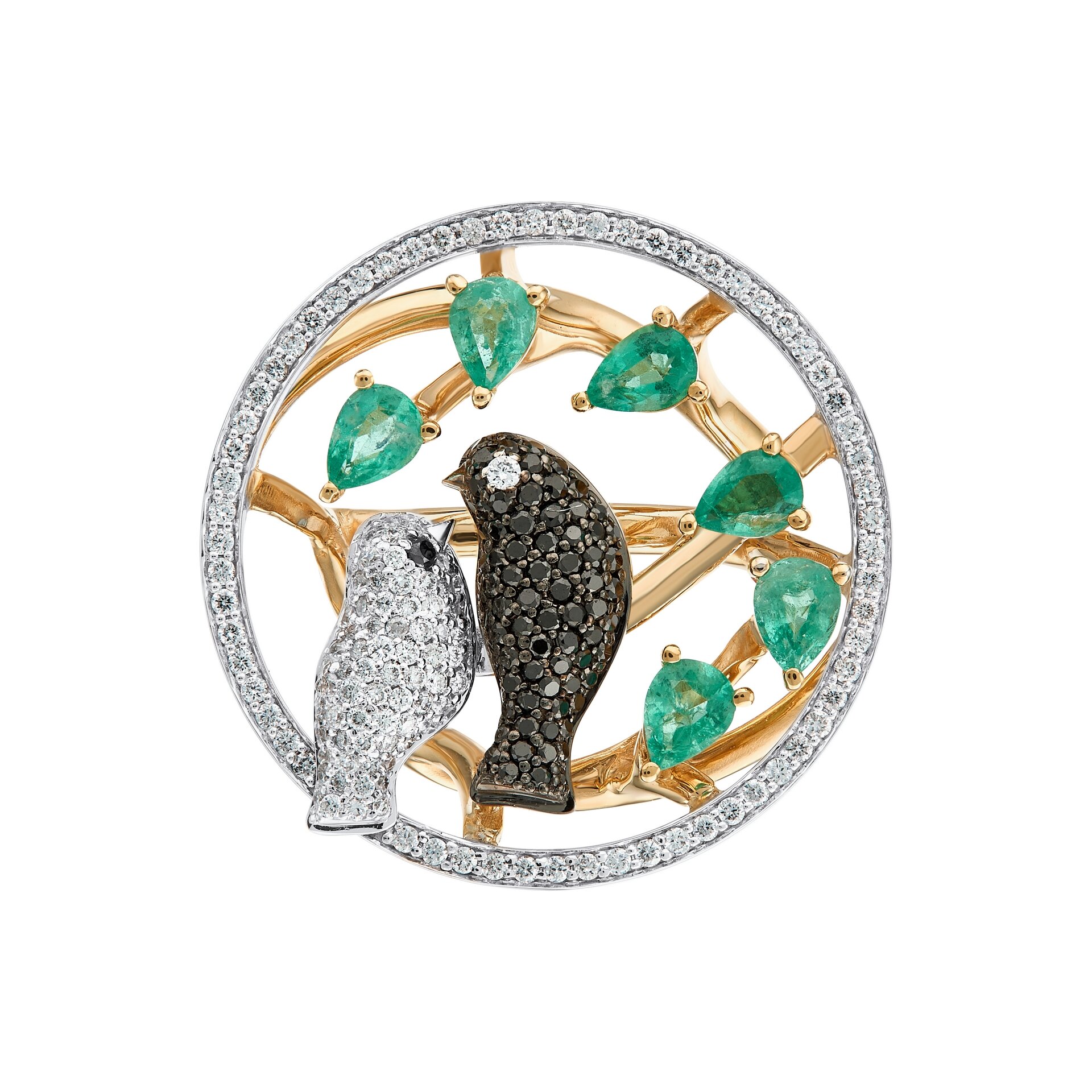 Набор колец, комбинированное золото, 750 проба, золочение, изумруд, бриллиант