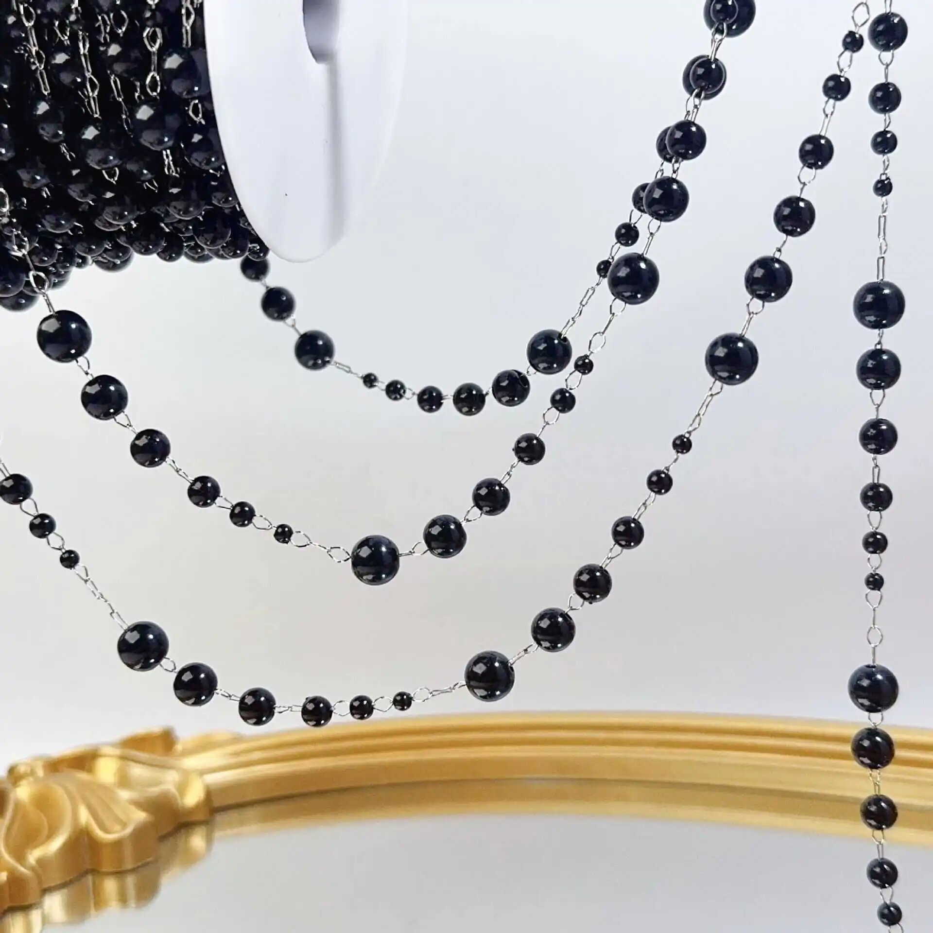 Металлическая цепочка из бисера с искусственным жемчугом 0,5 м/1 м