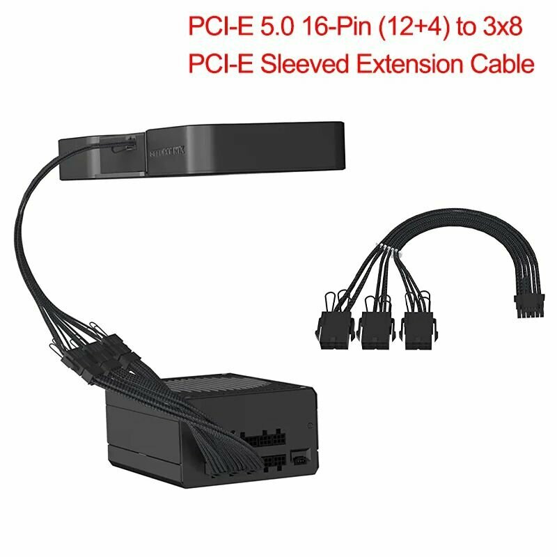 Удлинительный кабель PCI-e 5.0 16-контактный (12+4) - 3x8 PCI-E в оплетке, удлинительный кабель блока питания 12VHPWR 16AWG для графических процессоров 3090Ti и RTX