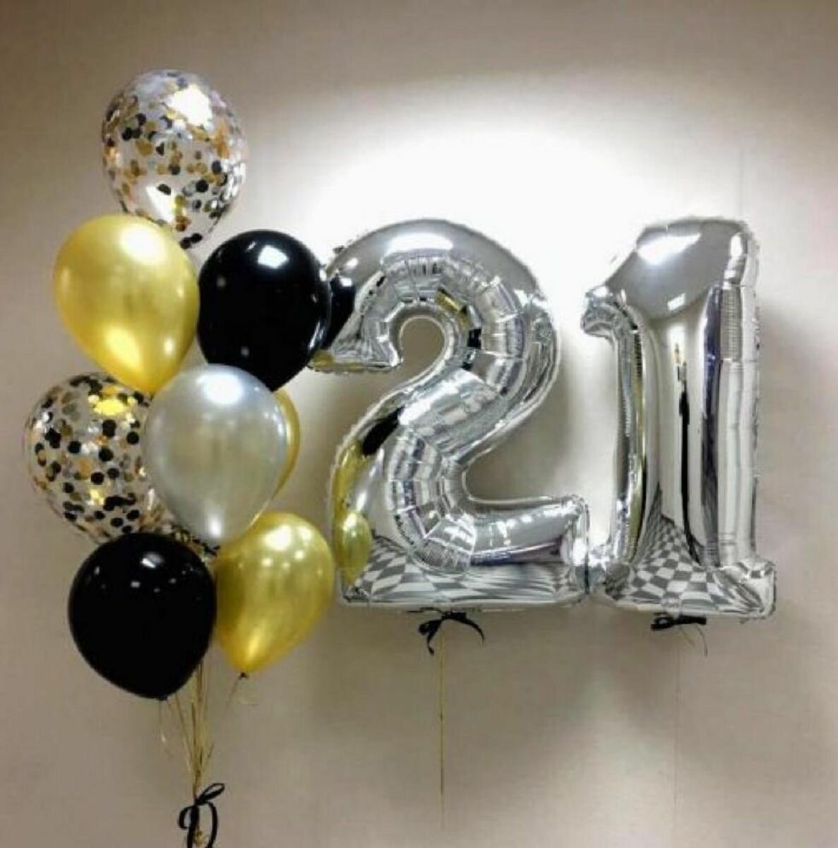 Шар воздушный фольгированный Цифра 21, цвет серебряный 42"/106 см (шс2)(шс1)