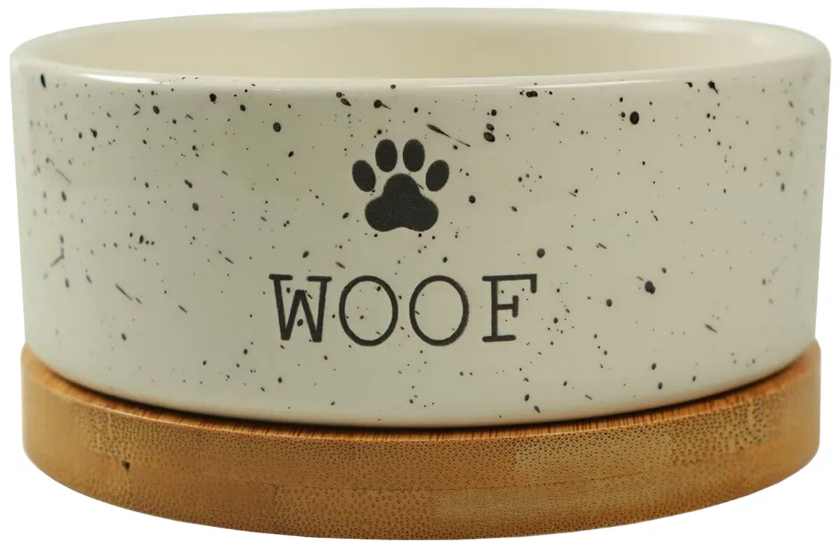 Миска керамическая на подставке Mr.Kranch Bamboo Woof белая 470 мл