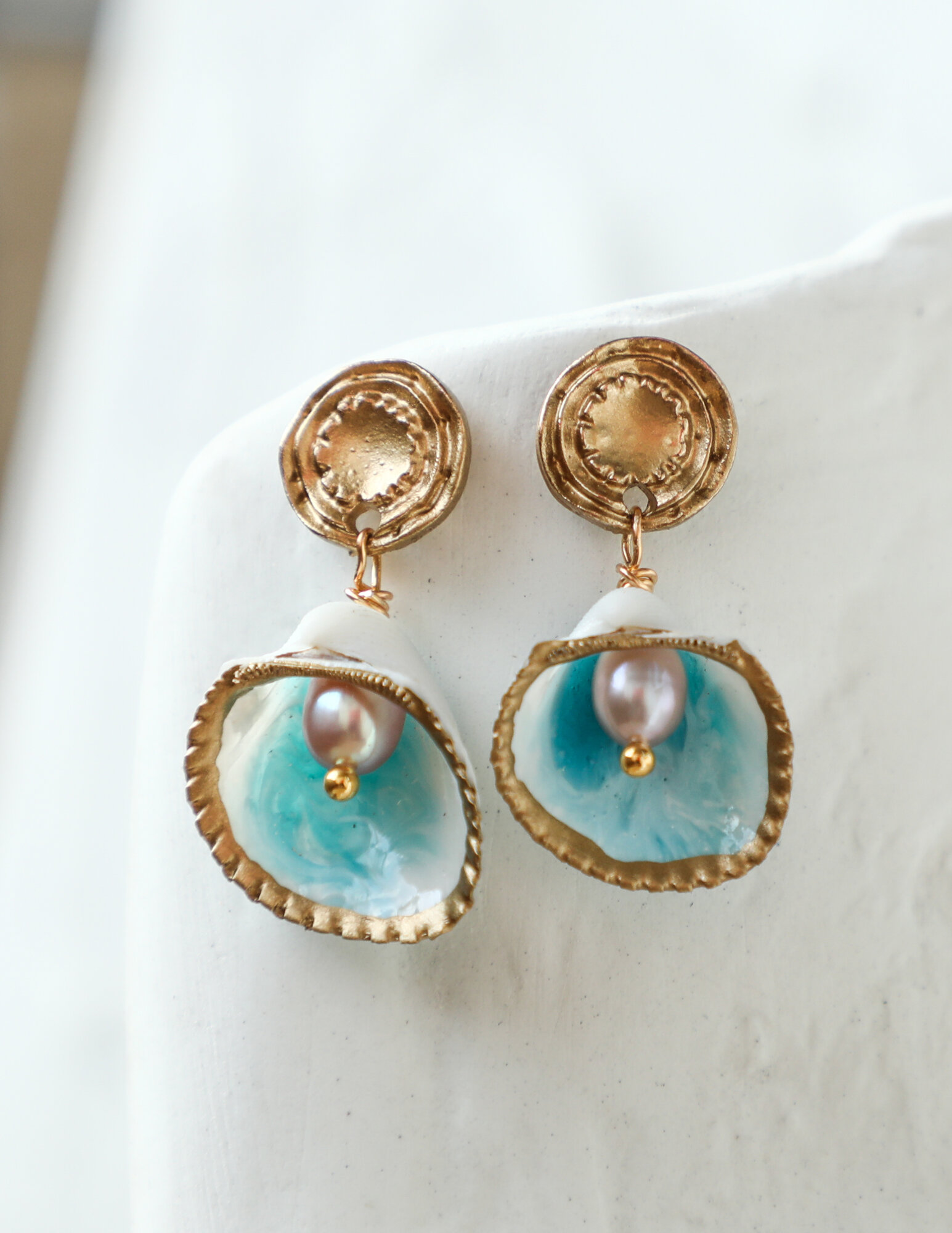 Серьги, ракушка, жемчуг пресноводный культивированный