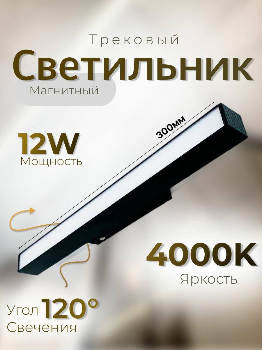 Встраиваемый трековый магнитный черный светильник 12W / 48V / 30 см