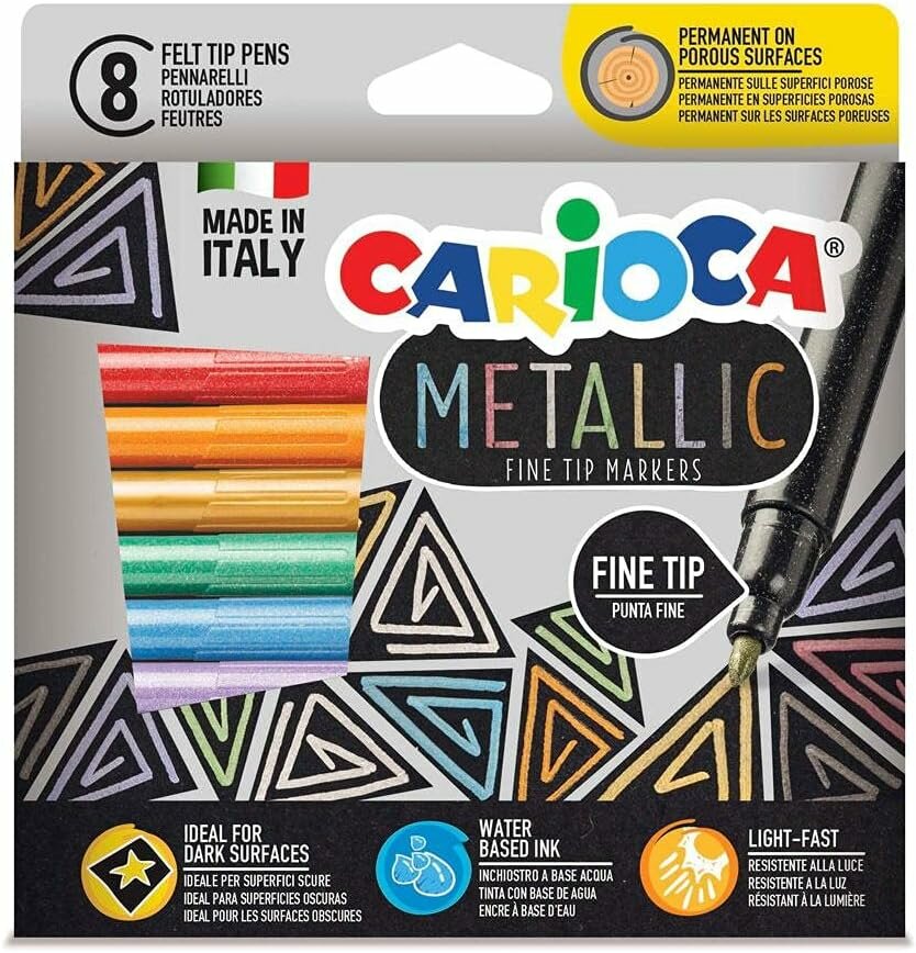 Маркер CARIOCA FineMarker 43162, перманентный, 8 цветов, металлик