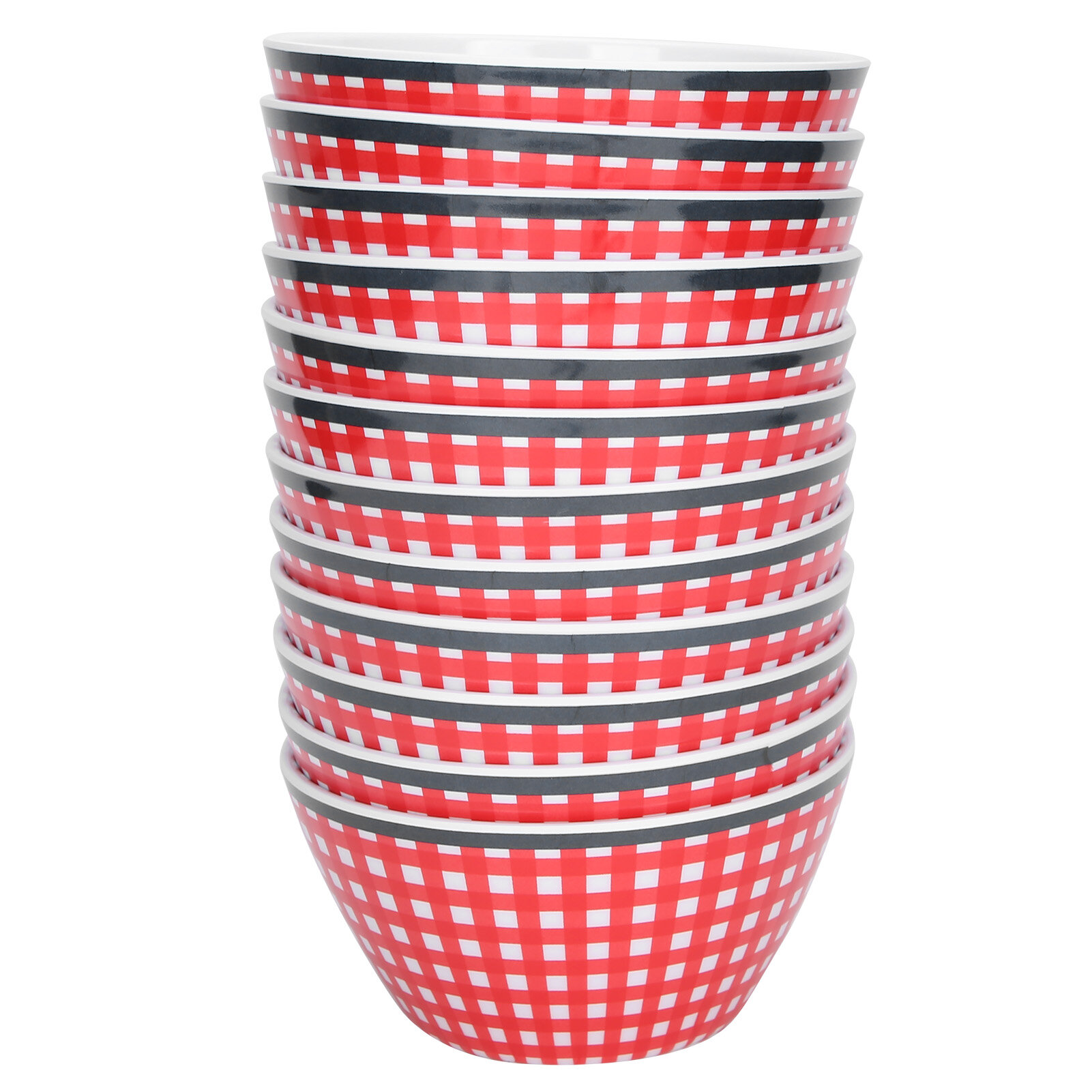 12PCS Салатные миски для фруктов, супов и закусок из меламина, для использования дома и ресторанов, красная клетка