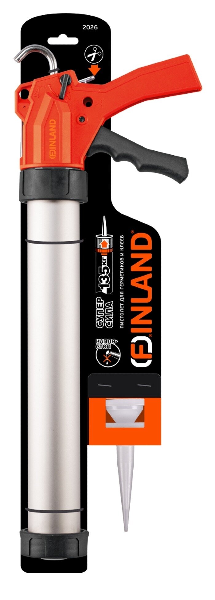 Пистолет для герметика Finland / Финлэнд закрытый в металлическом корпусе с пластиковой ручкой, 600мл, размером 533х195х68мм / инструменты для ремонта и строительства