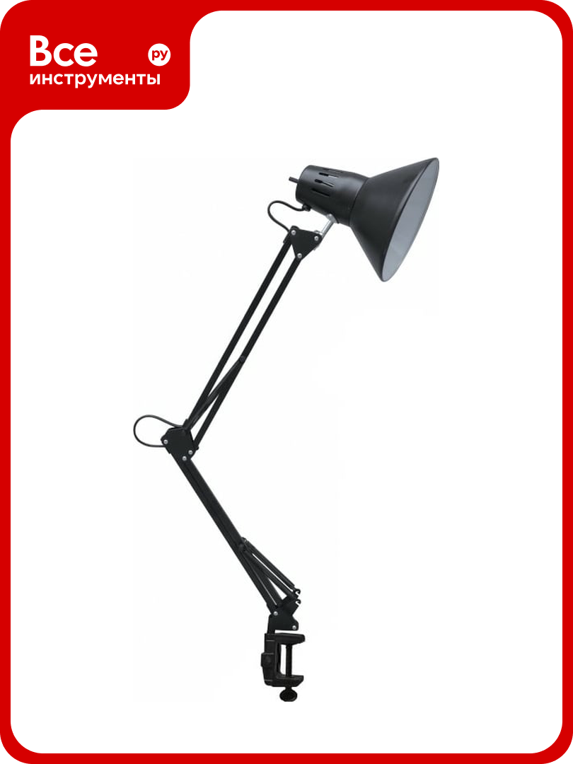 Настольный светильник IN HOME под лампу СНС-13Ч на струбцине 60Вт E27 черный коробка 4690612012735, металл