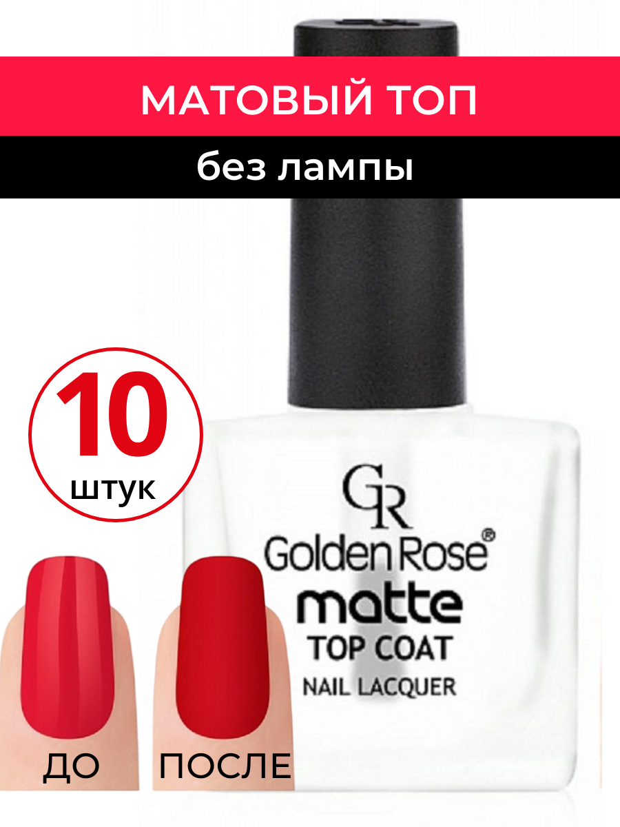 Лак-покрытие для ногтей Golden Rose Matte Top Coat Матовый финиш, 10 штук