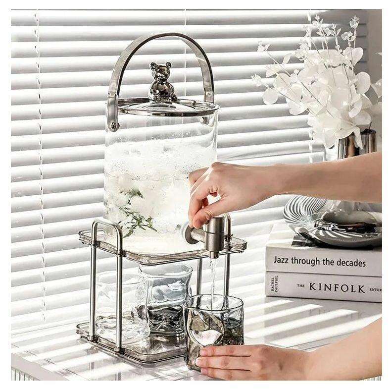 Лимонадник с краном на подставке/Диспенсер для напитков с краном/Бесплатные четыре чашки