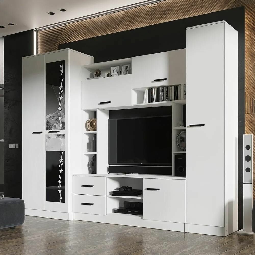 Стенка для гостиной МАРТА-11 (Комплект) Белый гладкий