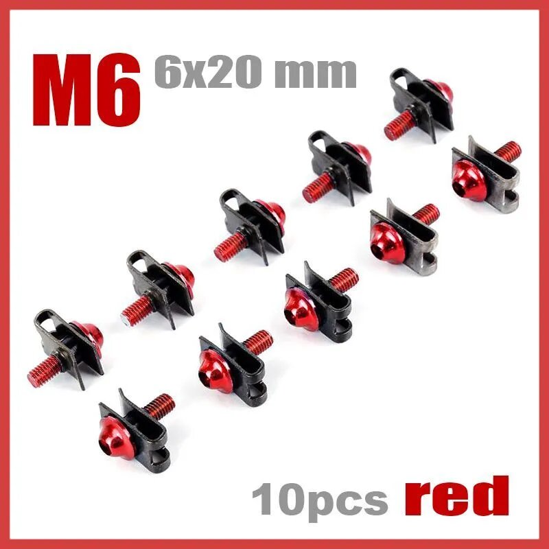 М6-10шт./6х20мм Красные болты для мотоцикла, крепеж пластика быстросъемный